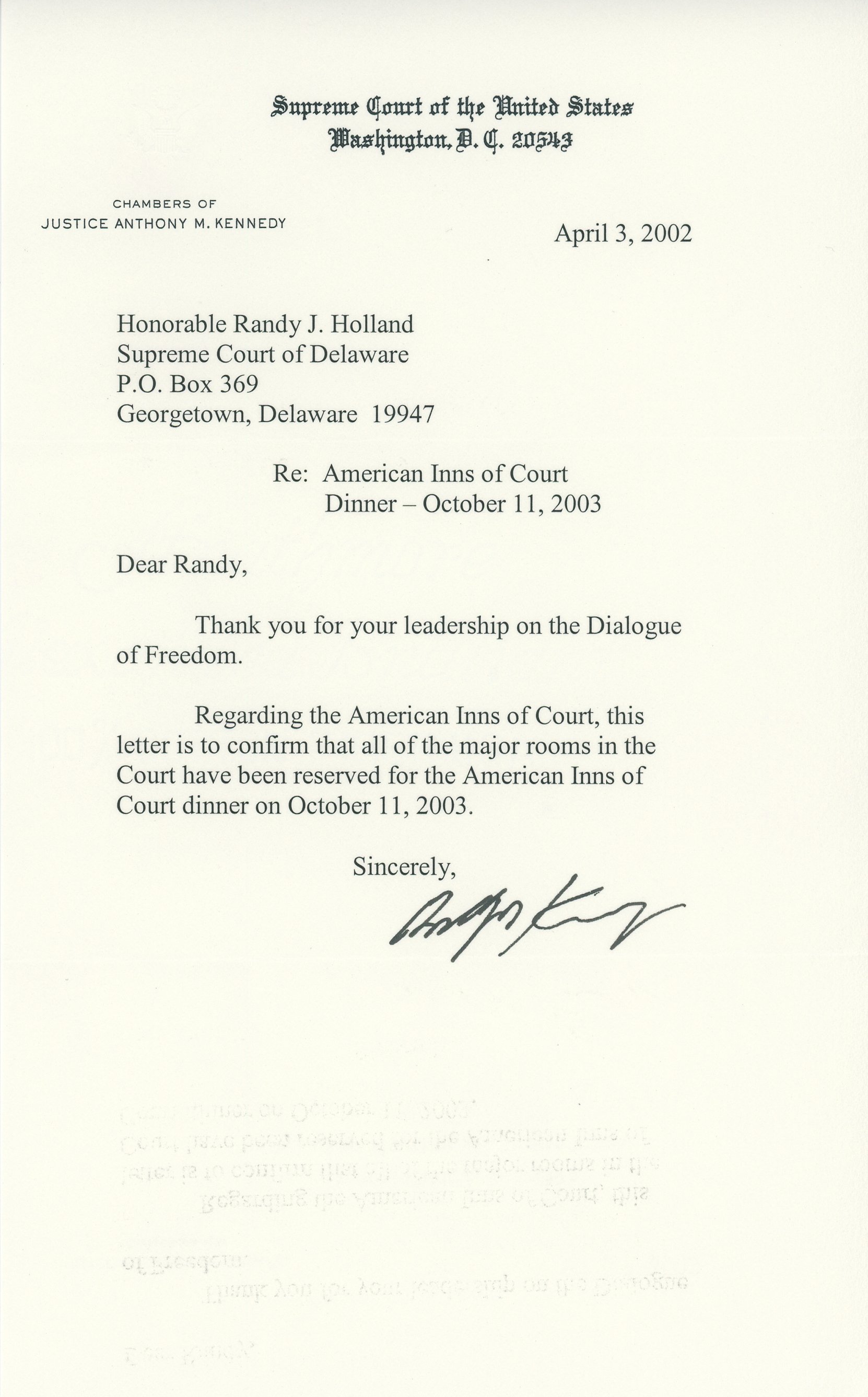 Justice Anthony Kennedy Letter: April 3, 2002 – Justice Randy J ...