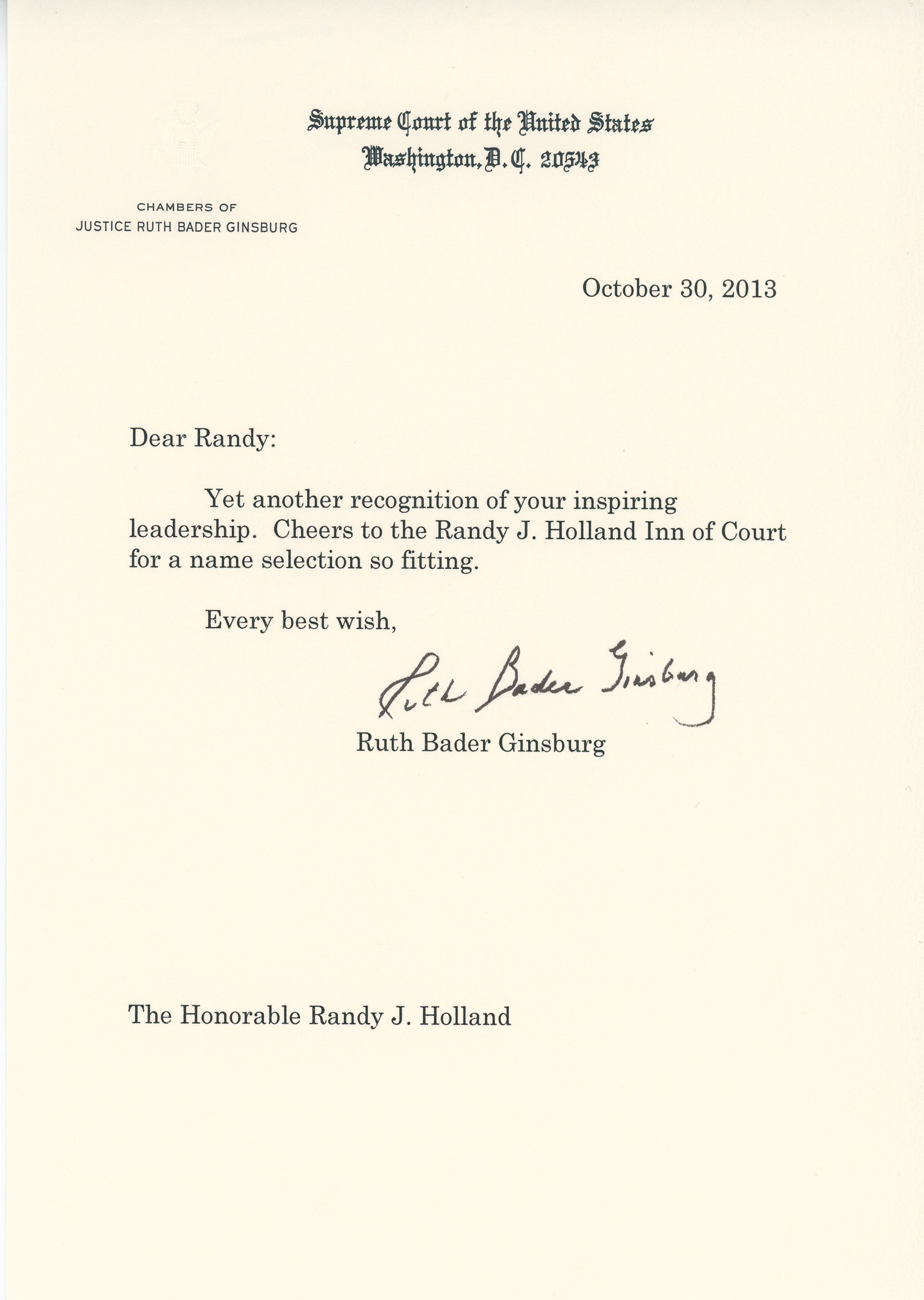 On This Day: October 30 – Justice Randy J. Holland Memorial